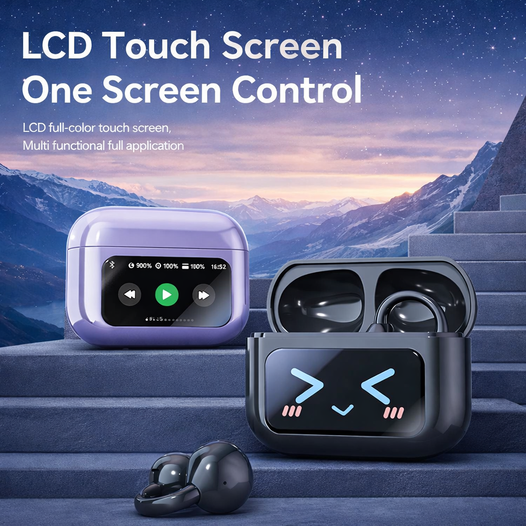 Bluetooth 6.0 Ear Huggers with Screen & IPX5 Armor – Shadow Katana